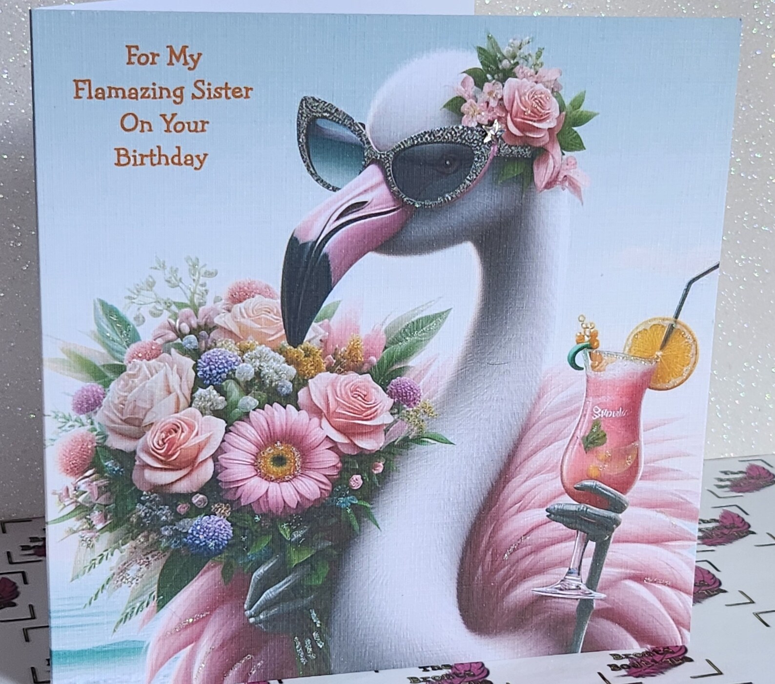 Flamingo Birthday Card Flamazing Sister Flamingo With Cocktail and ...