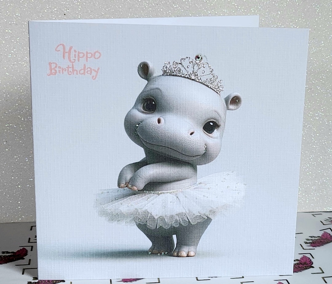 Hippo Birthday Card Hippopotamus With Tiara and Tutu Swarovski Crystal ...