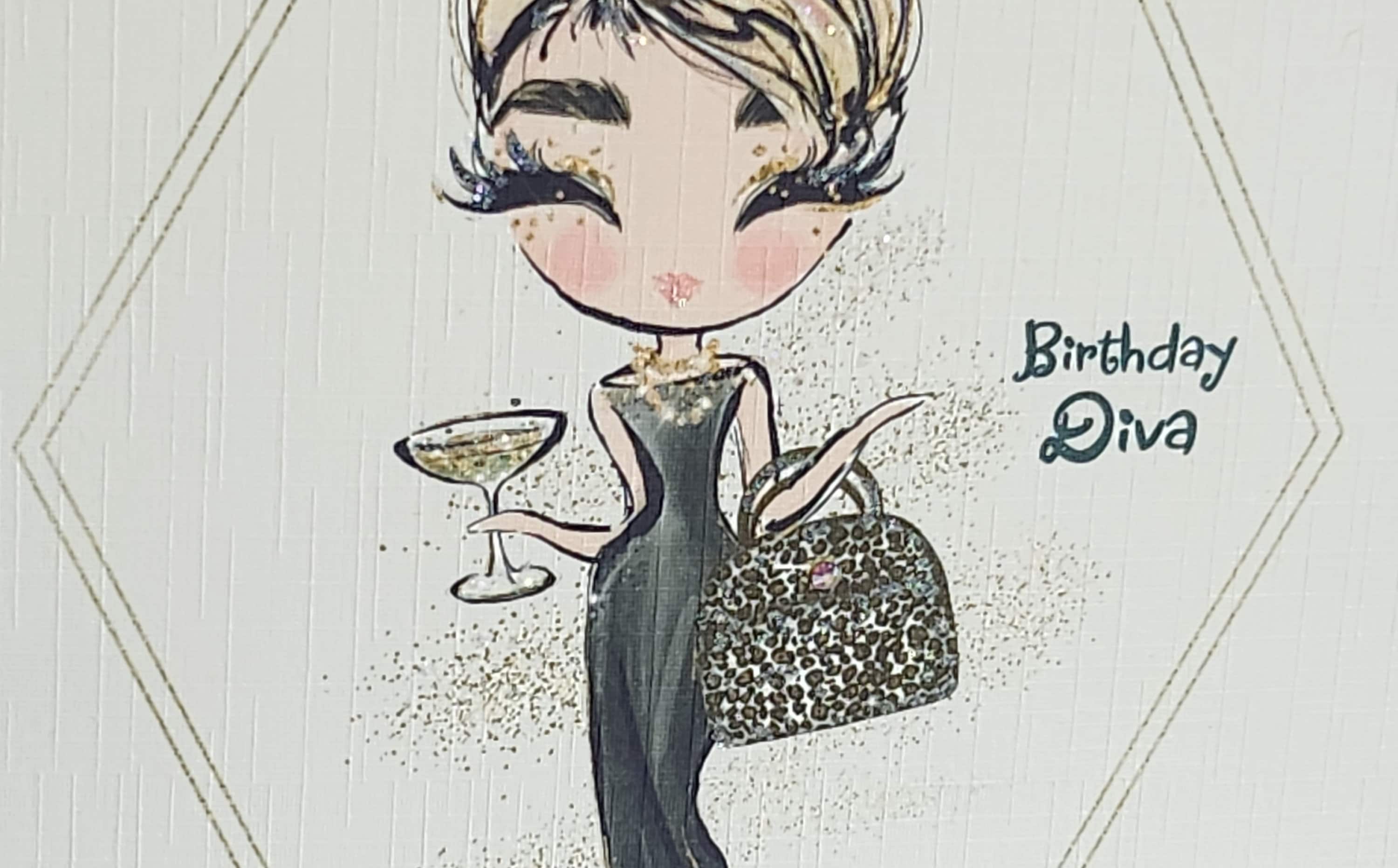 Birthday Diva Card Blonde Girl Black Dress Leopard Print Handbag Square ...