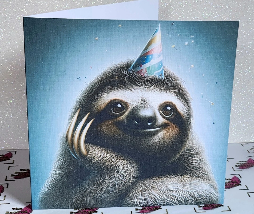 Sloth Birthday Card Sloth Wearing Birthday Hat Dad Son Uncle Grandad ...