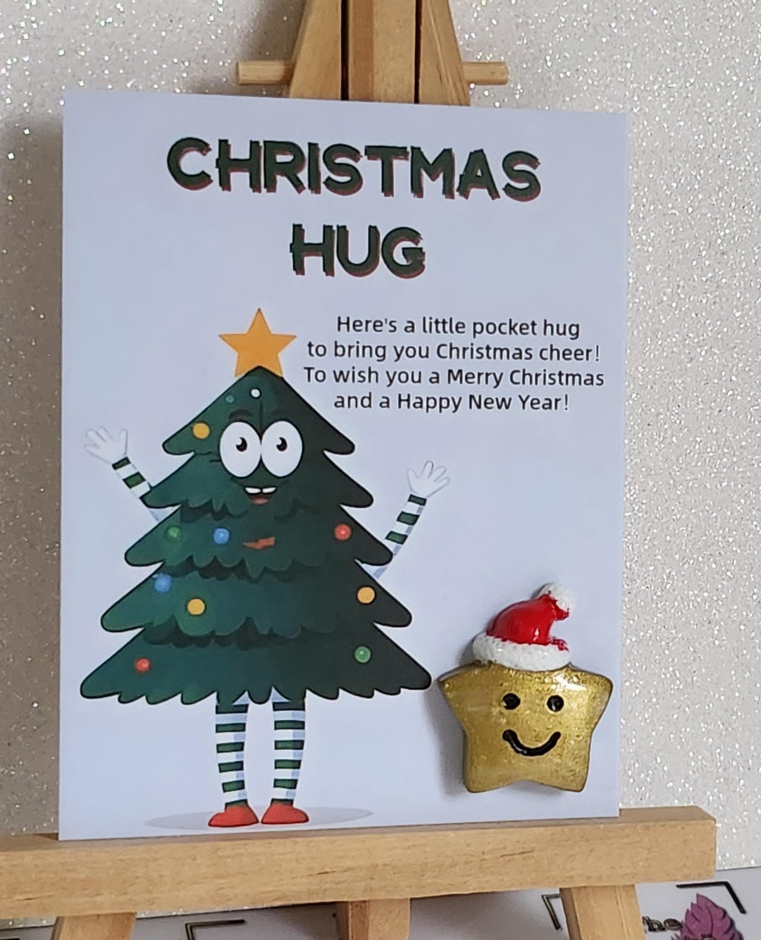 Christmas Pocket Hug 3d Gold Star Pocket Hug Mounted on Gift Card ...