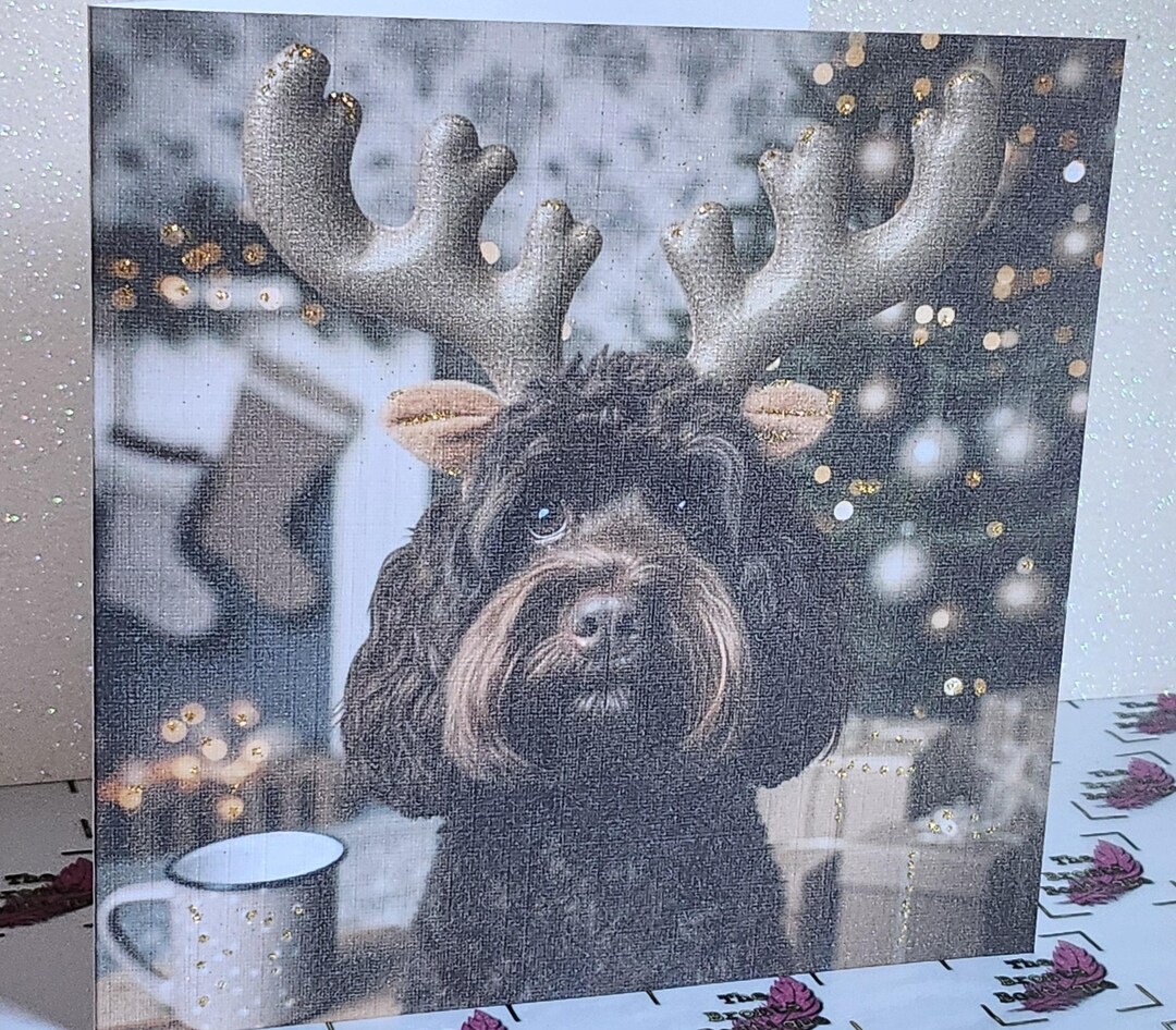 Cockapoo Christmas Card Cockapoo Wearing Gold Reindeer Antlers With ...