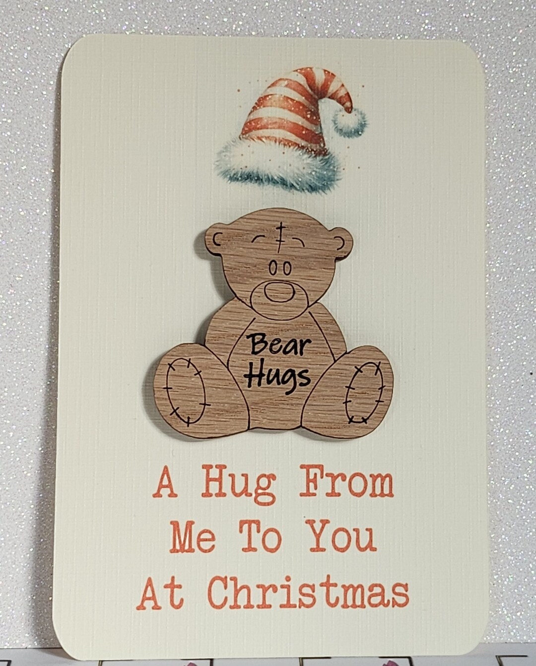 Secret Santa Gift Idea Hug Wooden Teddy Bear Hugs Token Mounted on Gift ...