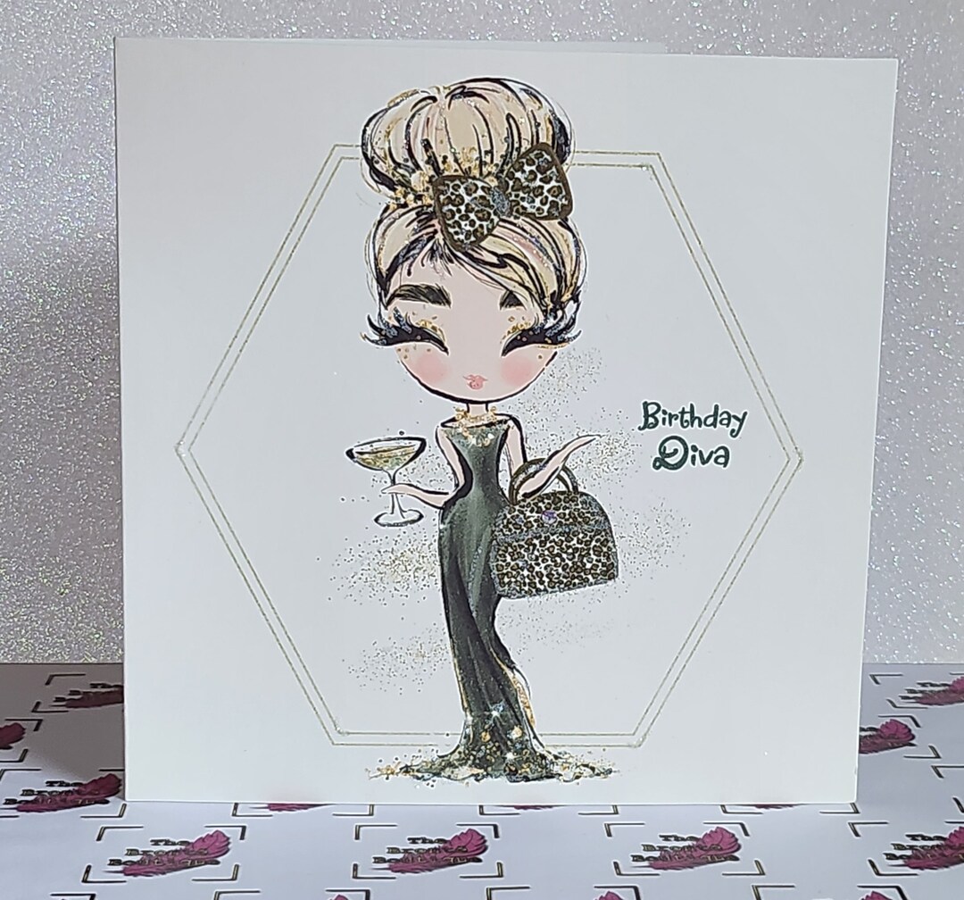Birthday Diva Card Blonde Girl Black Dress Leopard Print - Etsy