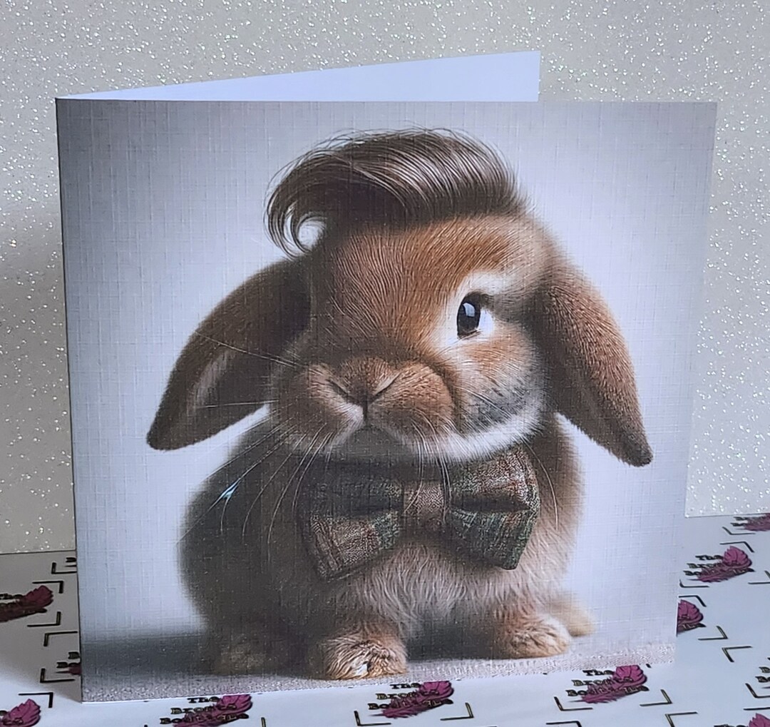 Bunny Rabbit Birthday Card Cute Rabbit With Bow Tie Hoppy Birthday ...