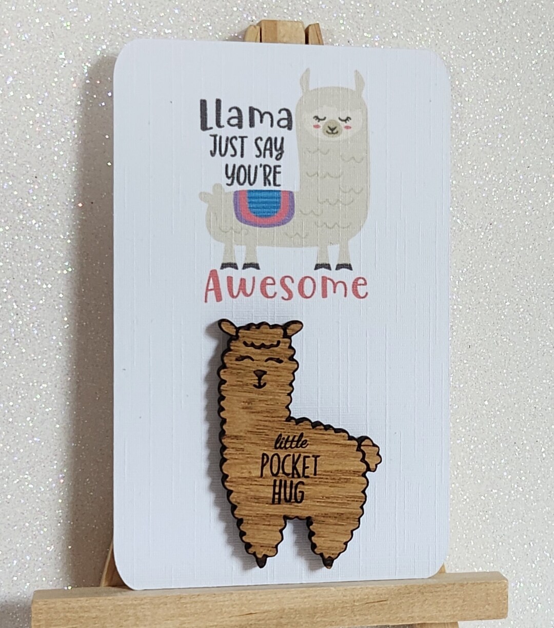 Llama Pocket Hug Wooden 'llama Just Say You're Awesome' Mounted on Gift ...