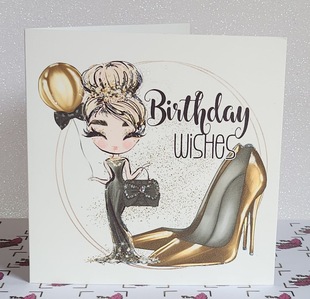 Glam Birthday Card Blonde Girl Black Dress Leopard Print Handbag Square ...