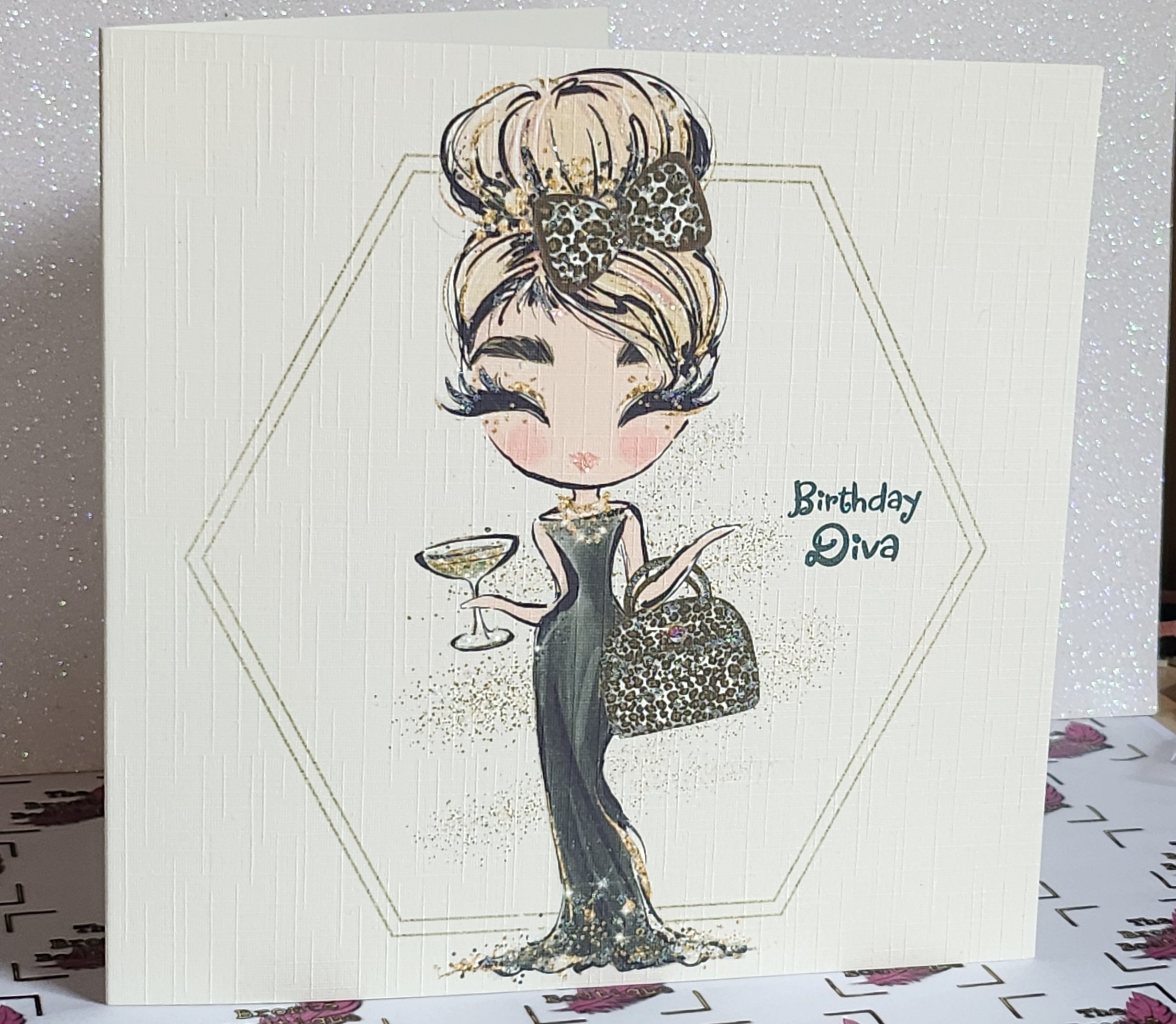 Birthday Diva Card Blonde Girl Black Dress Leopard Print Handbag Square ...