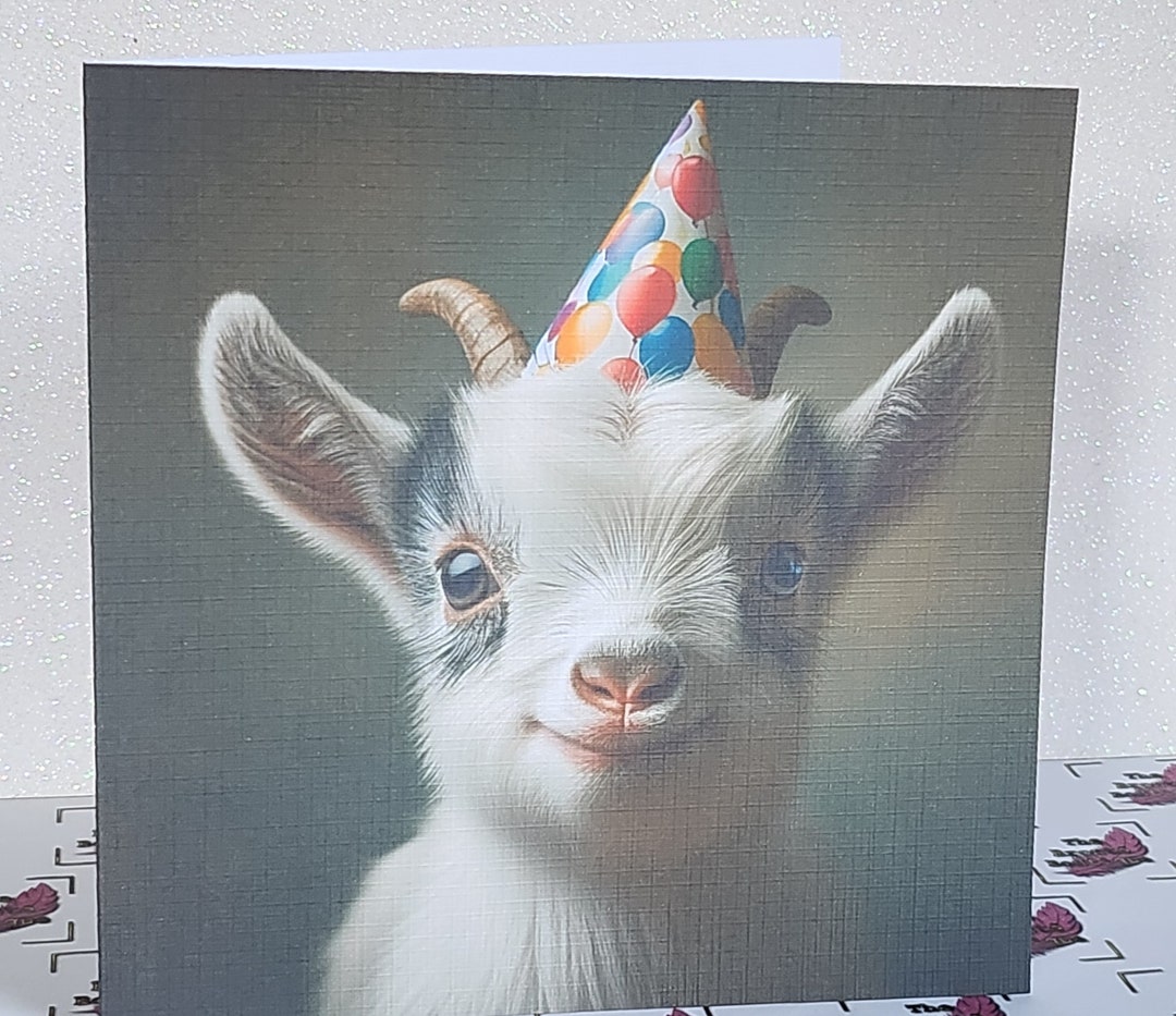 Baby Goat Birthday Card Baby Goat Wearing Birthday Hat Happy Birthday ...