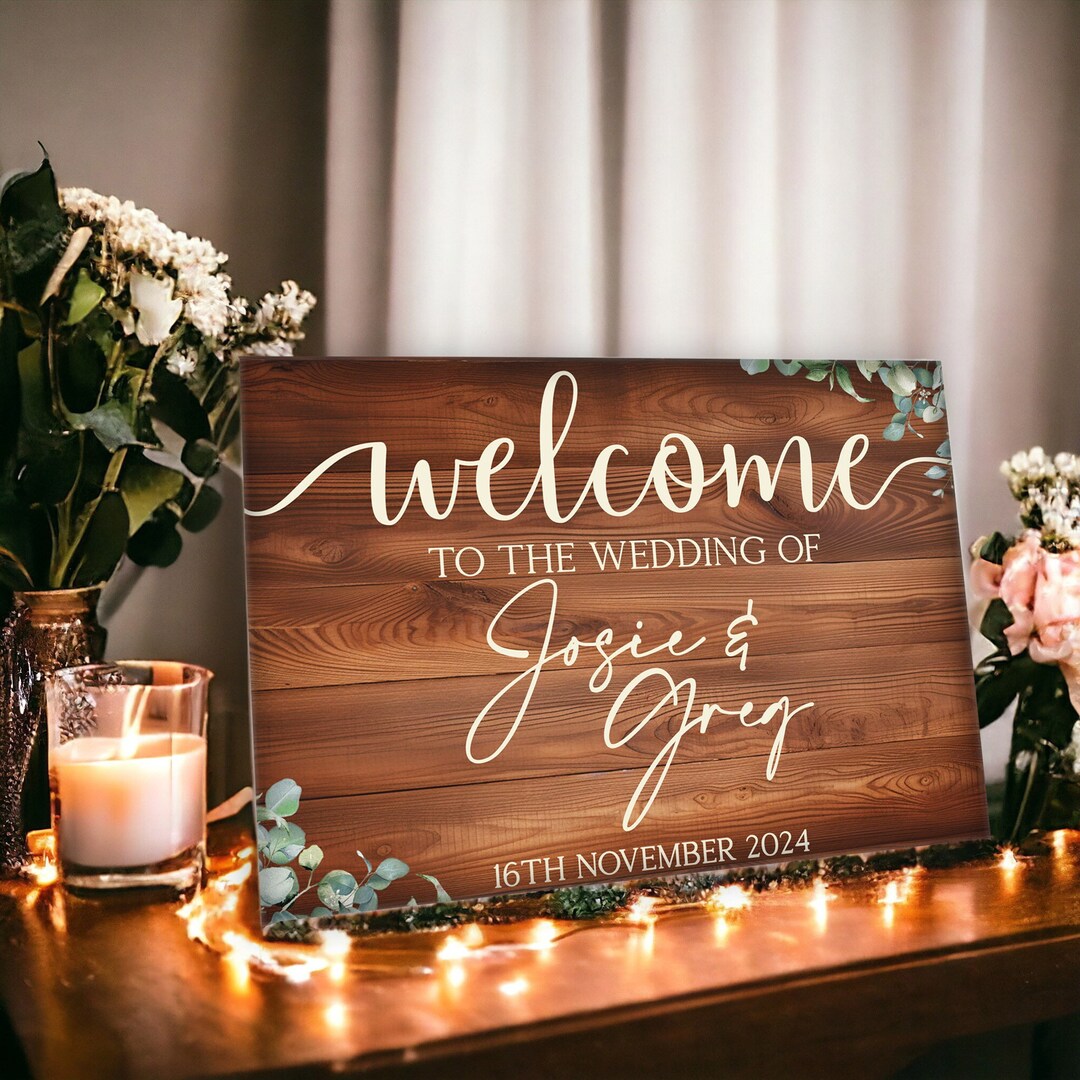 Personalized Rustic Wedding Welcome Sign: Elegant Eucalyptus Decor ...