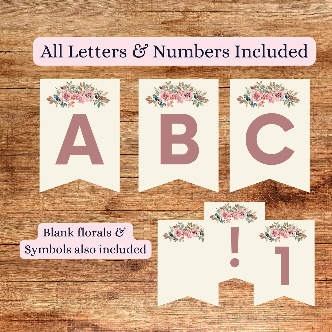 Simple Floral Printable Bunting, Floral DIY Banner, Blush Pink Green ...
