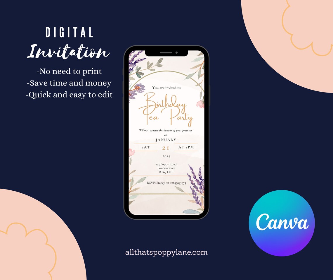 CANVA Birthday Party Invitation Template. Baby Shower, Hen Party ...
