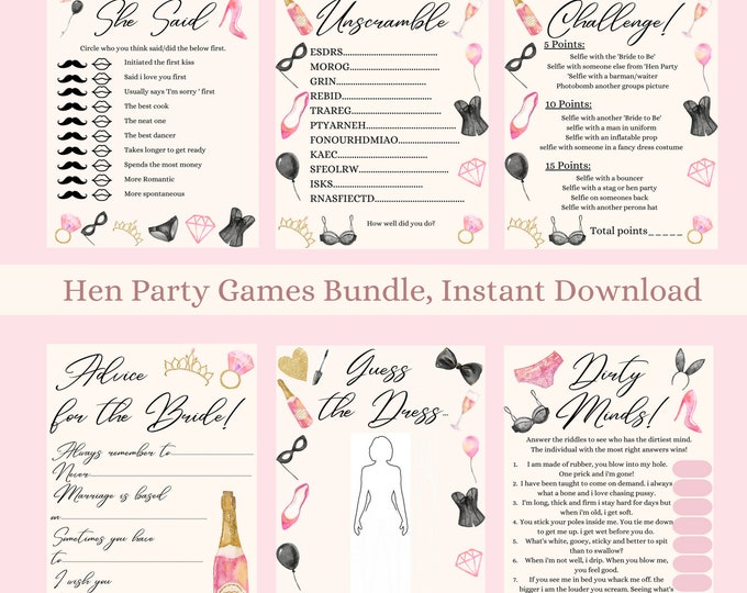Hen Party 6 Games Bundle, Printable, Instant Download - Etsy
