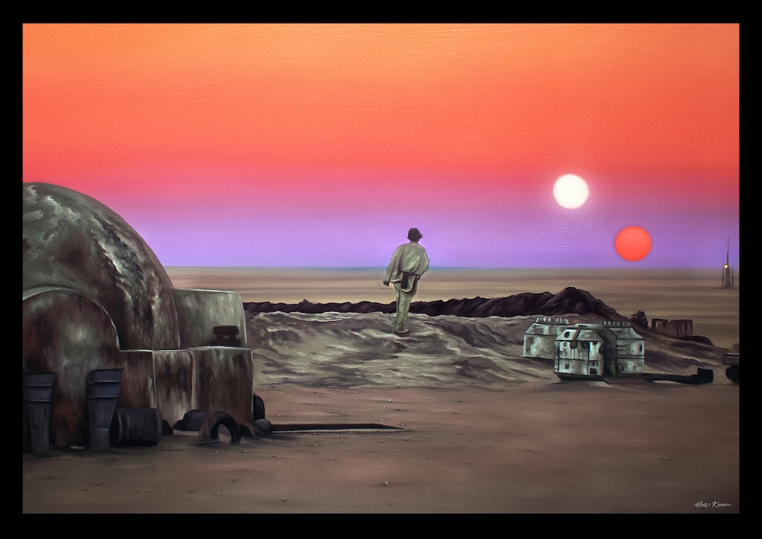 Binary Sunset Oil Painting Print - Etsy