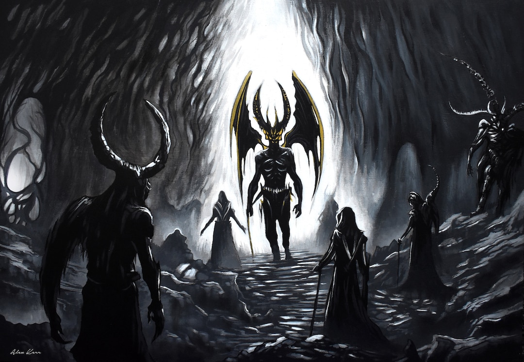 Golden Demon Oil Painting Print, Hellscape - Etsy