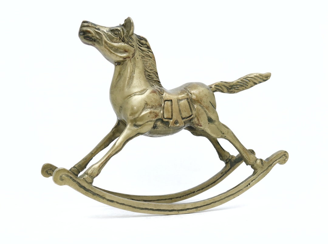 Large Brass Rocking Horse Figurine, Vintage Rocking Horse Statue ...