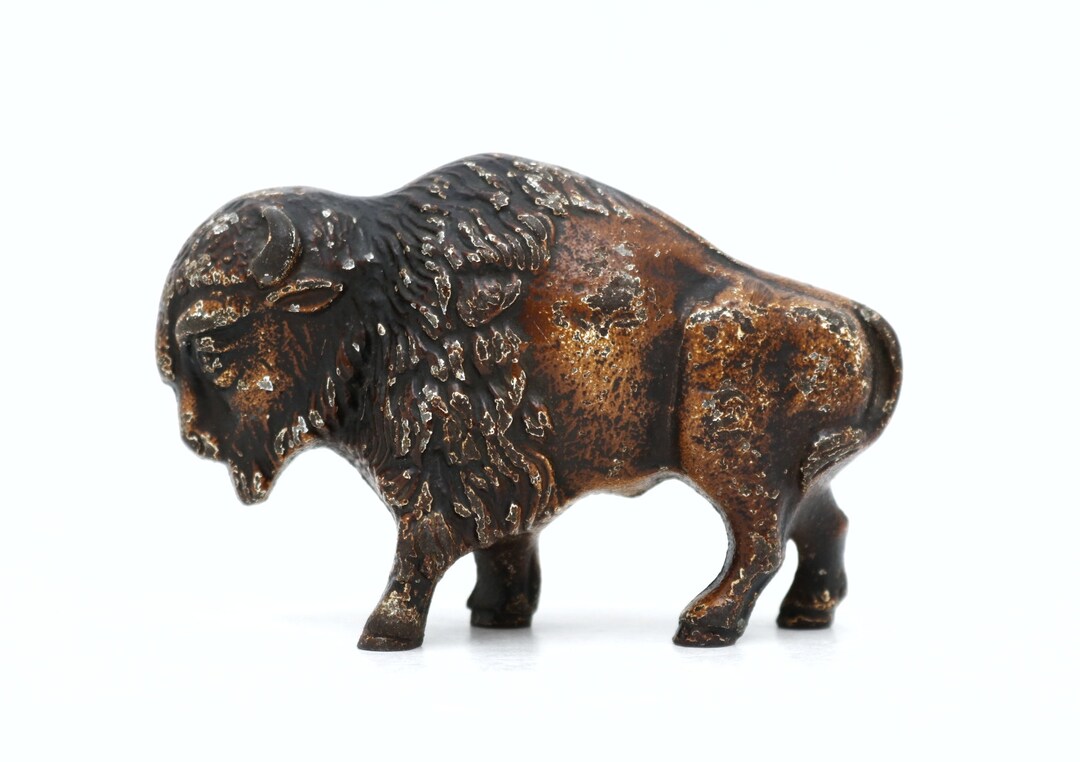 Vintage Cast Iron Bison Figurine, BT Marked Buffalo Statue, American ...