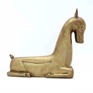 Stylized Brass Horse Statue, Vintage Recumbent Horse Figurine, Modern ...