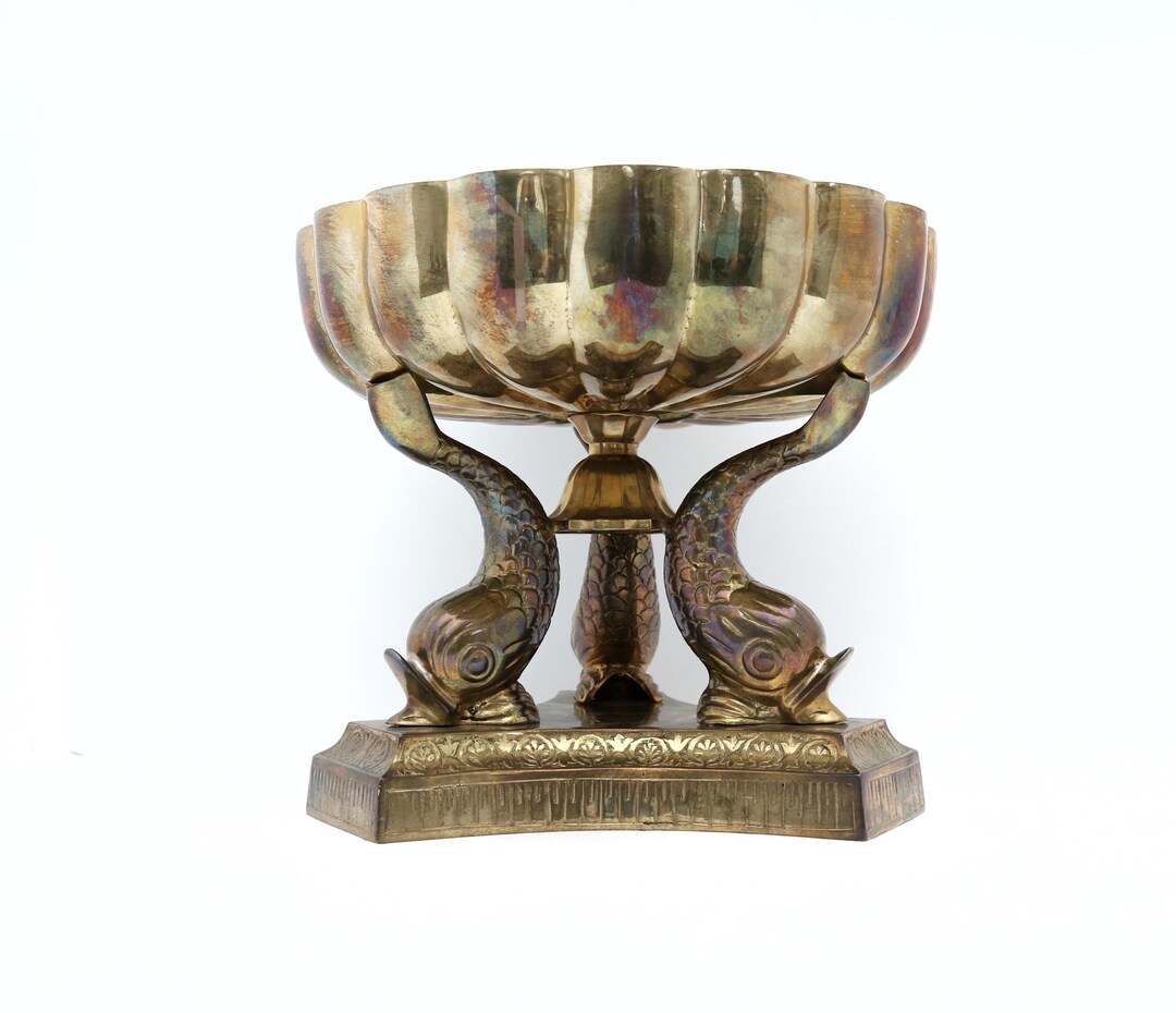 Vintage Brass Dolphin Pedestal Bowl: Nautical Catch-all Dish - Etsy