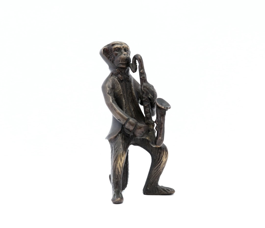 Bronze Monkey Saxophone Player, Vintage Monkey Figurine, Animal Statue ...