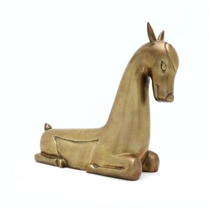 Stylized Brass Horse Statue, Vintage Recumbent Horse Figurine, Modern ...