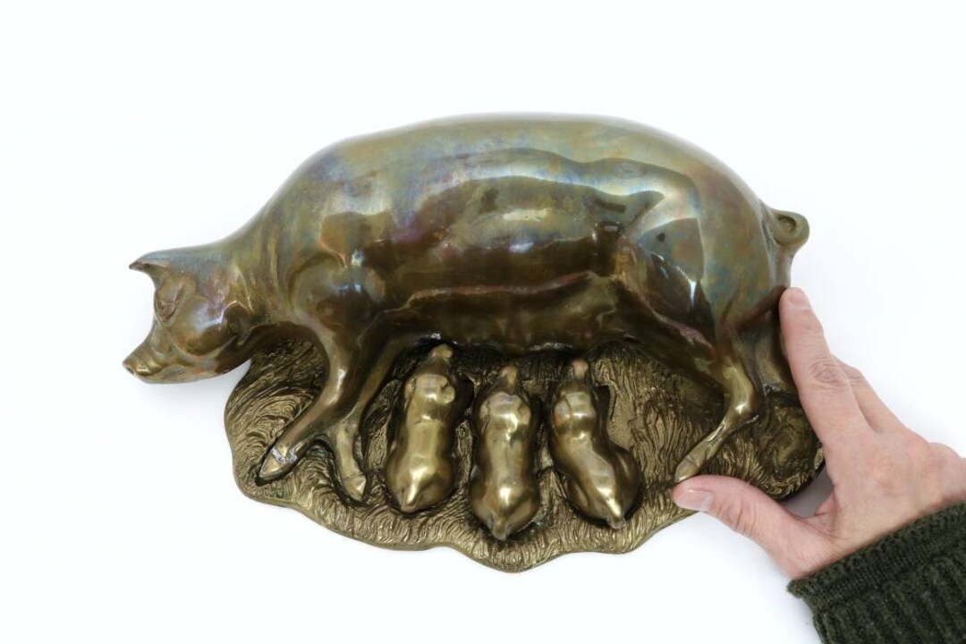 Brass Pig Set, Vintage Pig Figurines, Pig Family, Glam Barnyard Animal ...