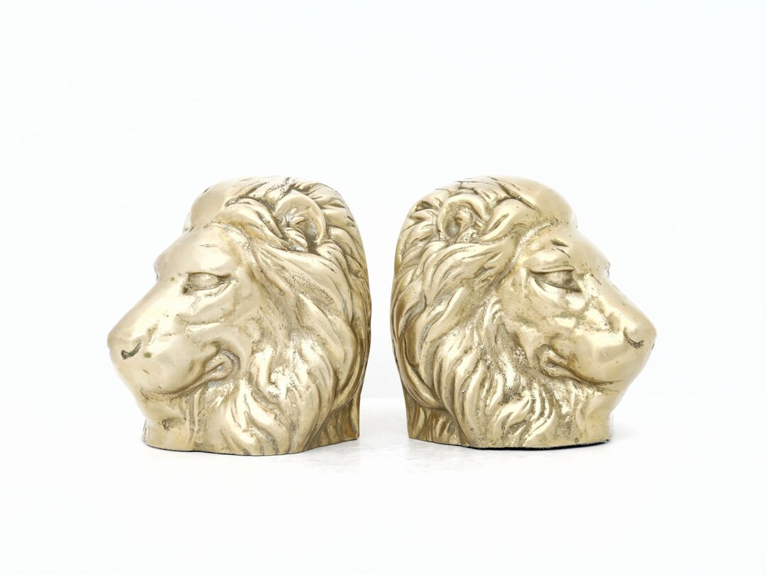 Vintage Brass Lion Head Bookends, a Pair - Etsy