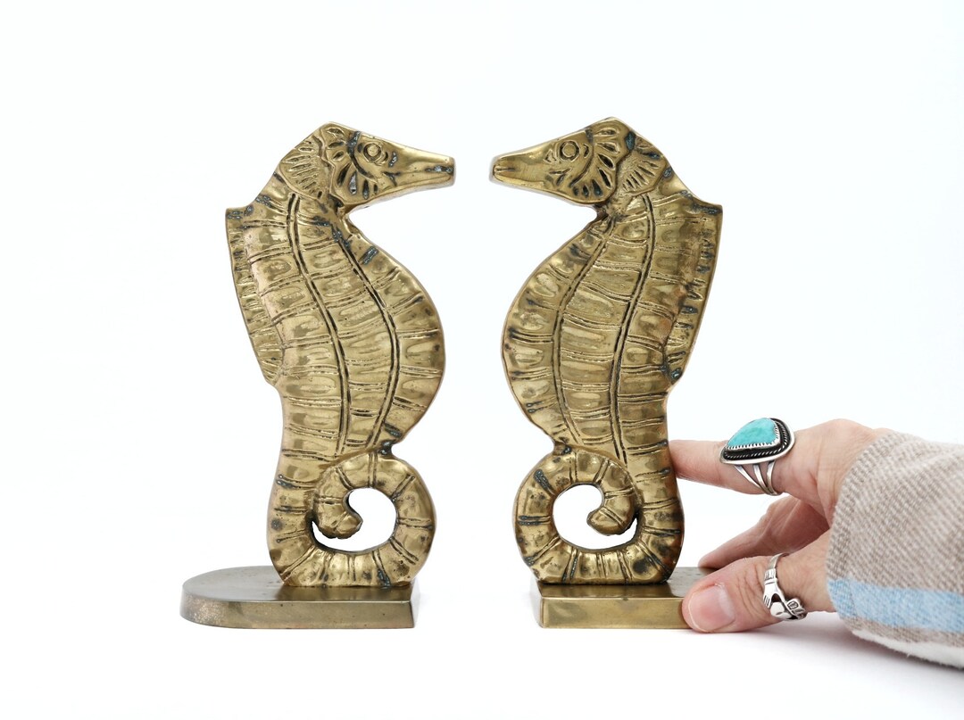Vintage Brass Seahorse Bookends, Sea Life Bookends, Brass Seahorse ...