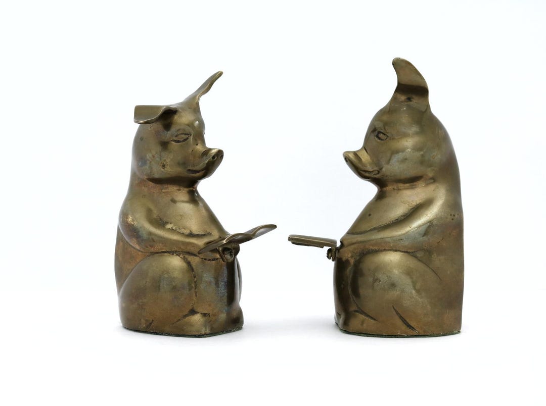 Brass Pig Bookends, Vintage Pig Figurine, Piggy, Brass Animal ...