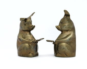 Brass Pig Bookends, Vintage Pig Figurine, Piggy, Brass Animal ...