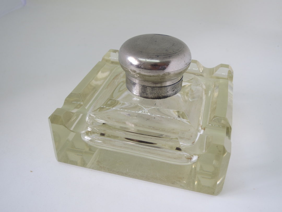 Crystal Glass Ink Well and Pen Rest - Vintage French - Etsy
