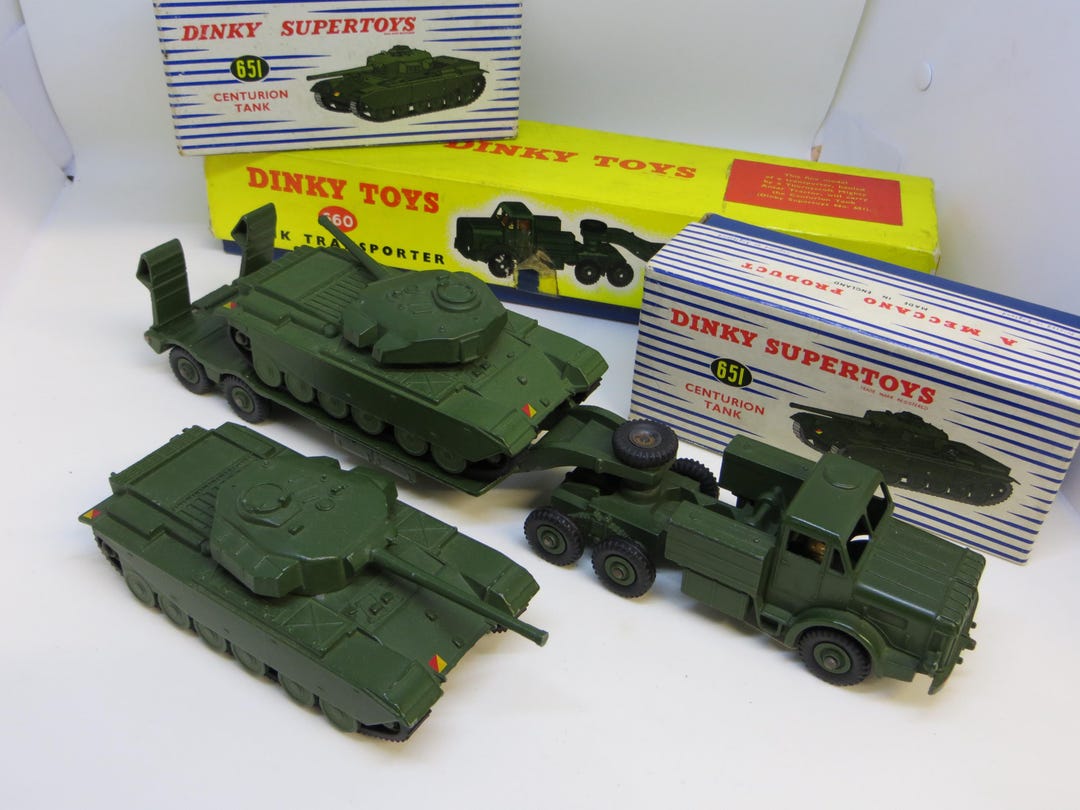 Dinky Toys ANTAR TANK TRANSPORTED and 2 Centurion Tanks All in Original ...