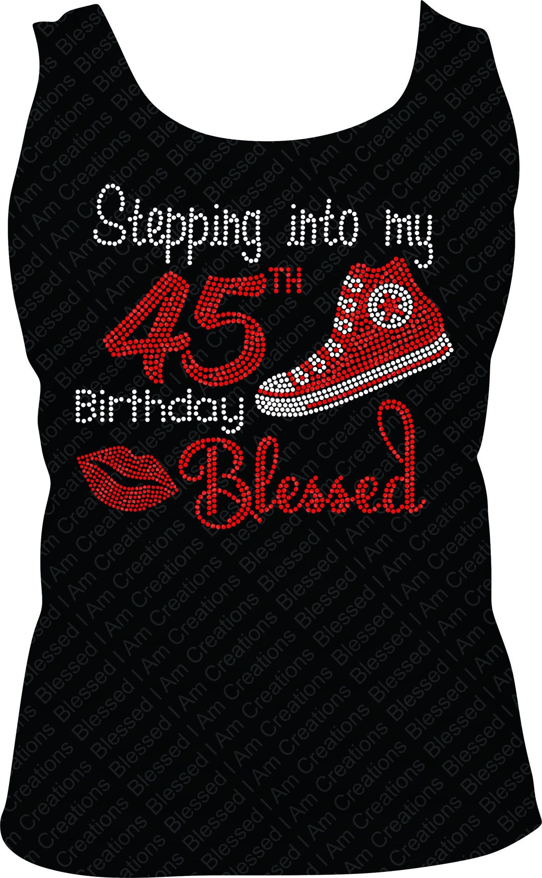 45 Blessed Rhinestone Racerback Fitted Tank Top, 45th Birthday Bling ...