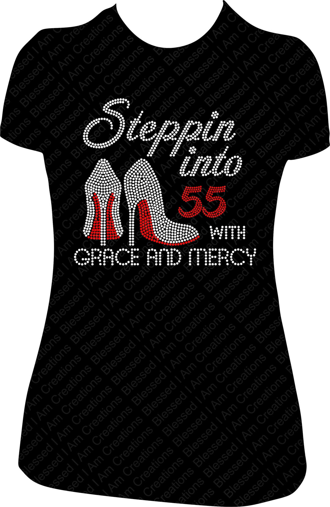55th Birthday Rhinestone Shirt: Stepping Into 55 With Grace - Etsy
