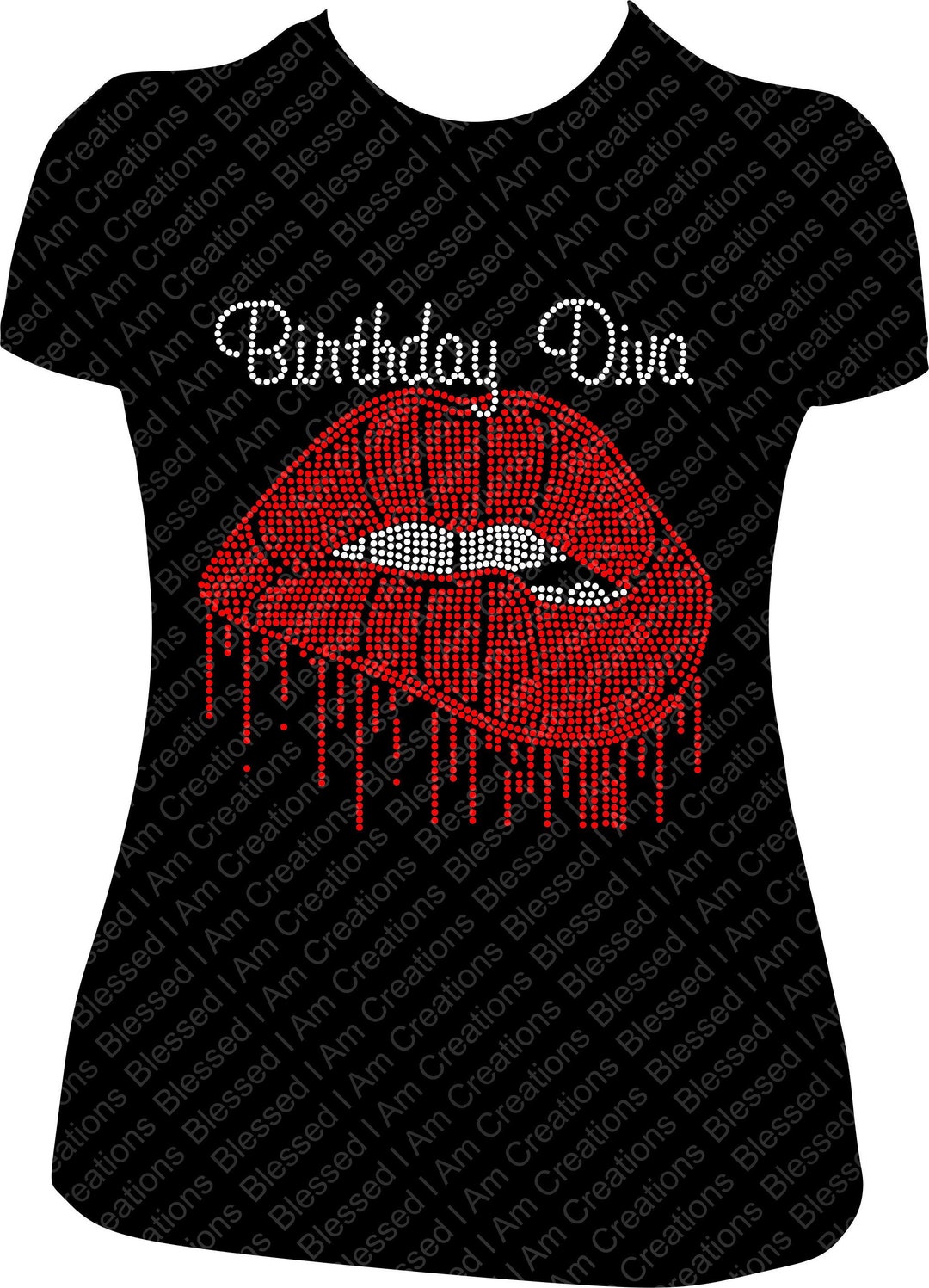 Birthday Diva Dripping Lips Rhinestone Shirt, Dripping Lips Bling ...