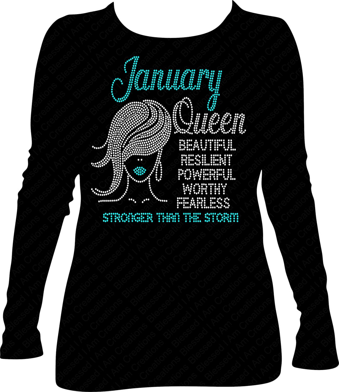 January Queen Beautiful Resilient Rhinestone Shirt, January Bling Shirt ...