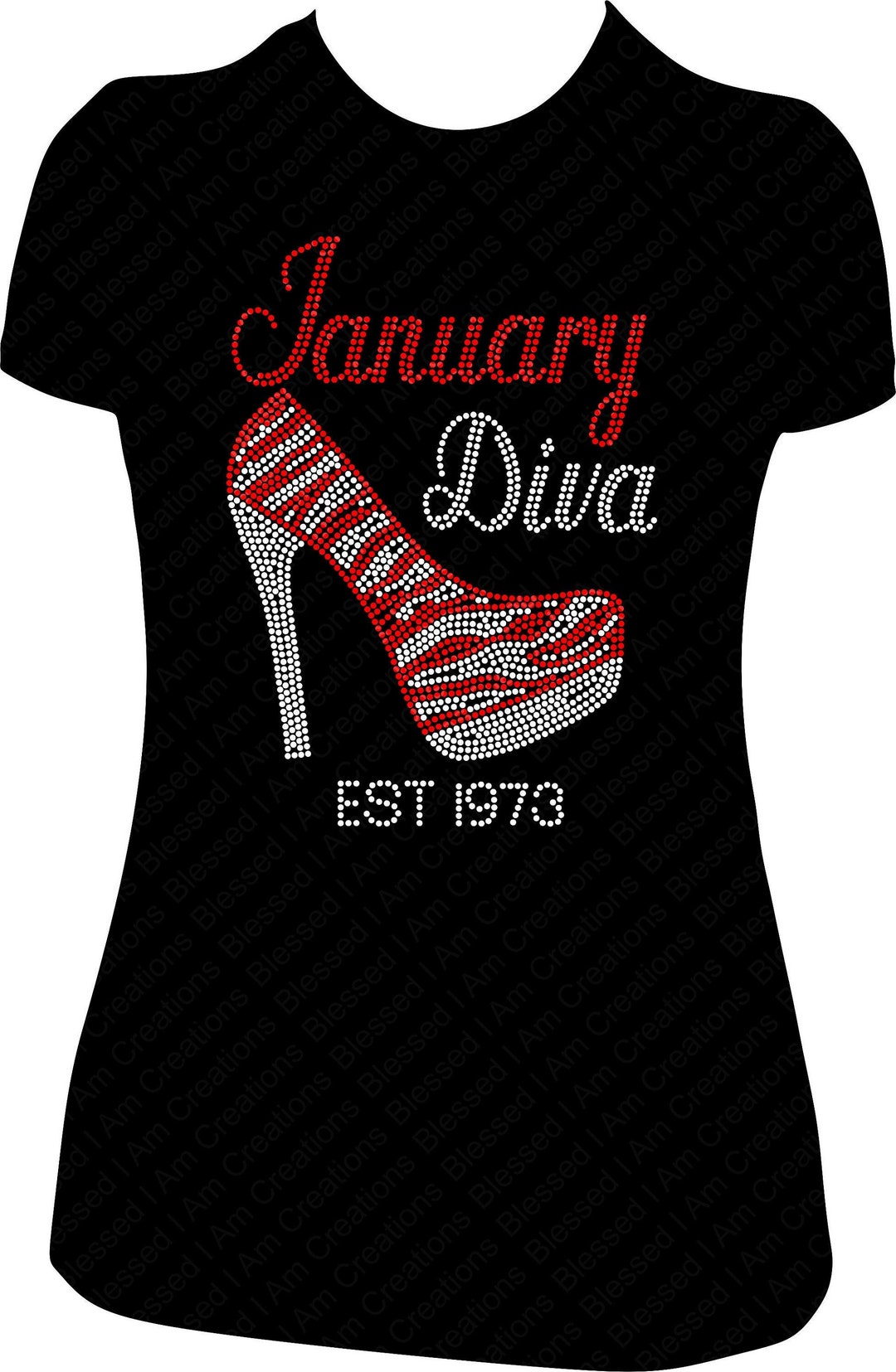 January Diva Rhinestone Birthday Shirt: Zebra High Heel - Etsy
