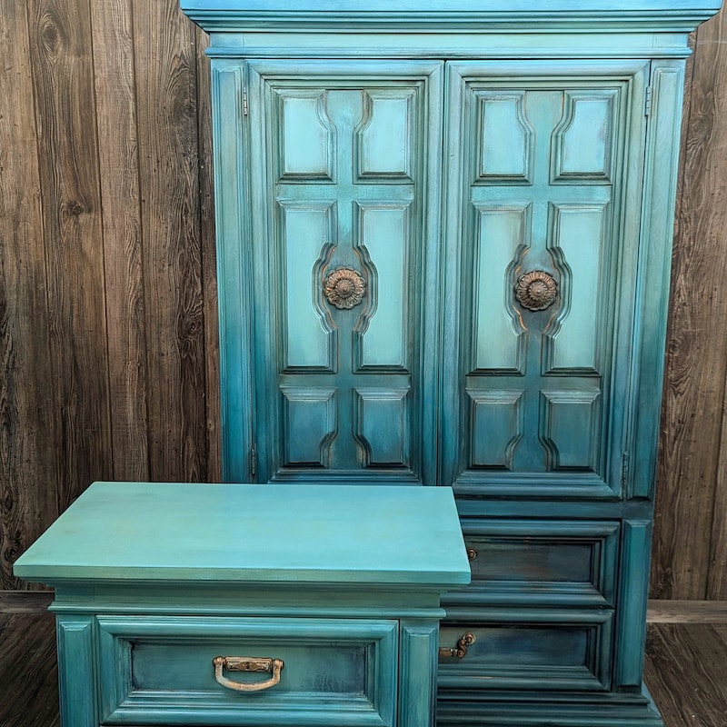 Hand Painted Turquoise Furniture - Etsy