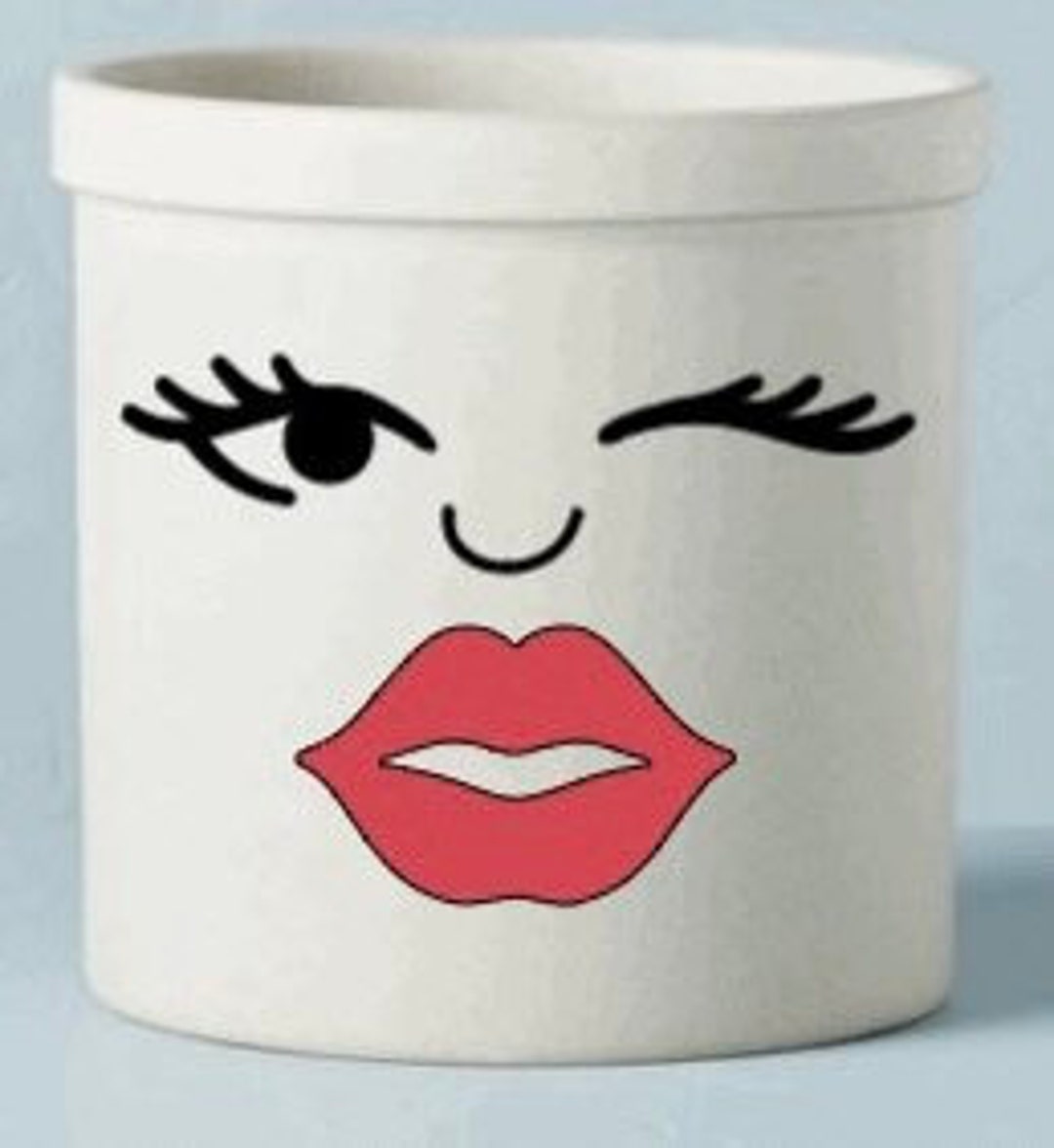 Face Decal for Flower Pot - Vinyl Decal - Flower Pot Sticker ...