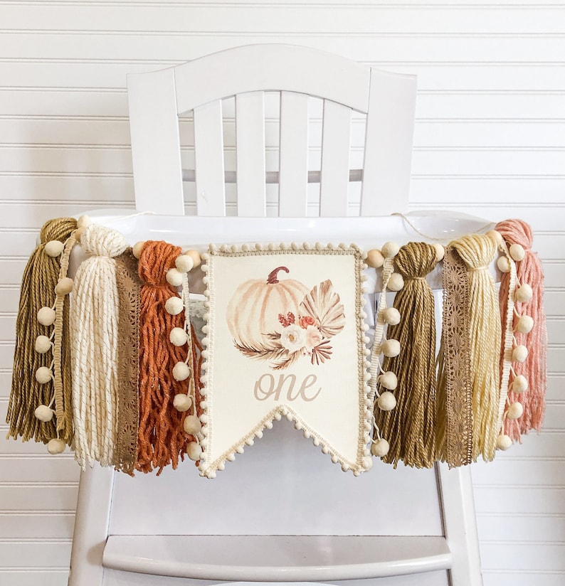 Rustic Boho Pumpkin Birthday High Chair Yarn Tassel Banner, High Chair ...
