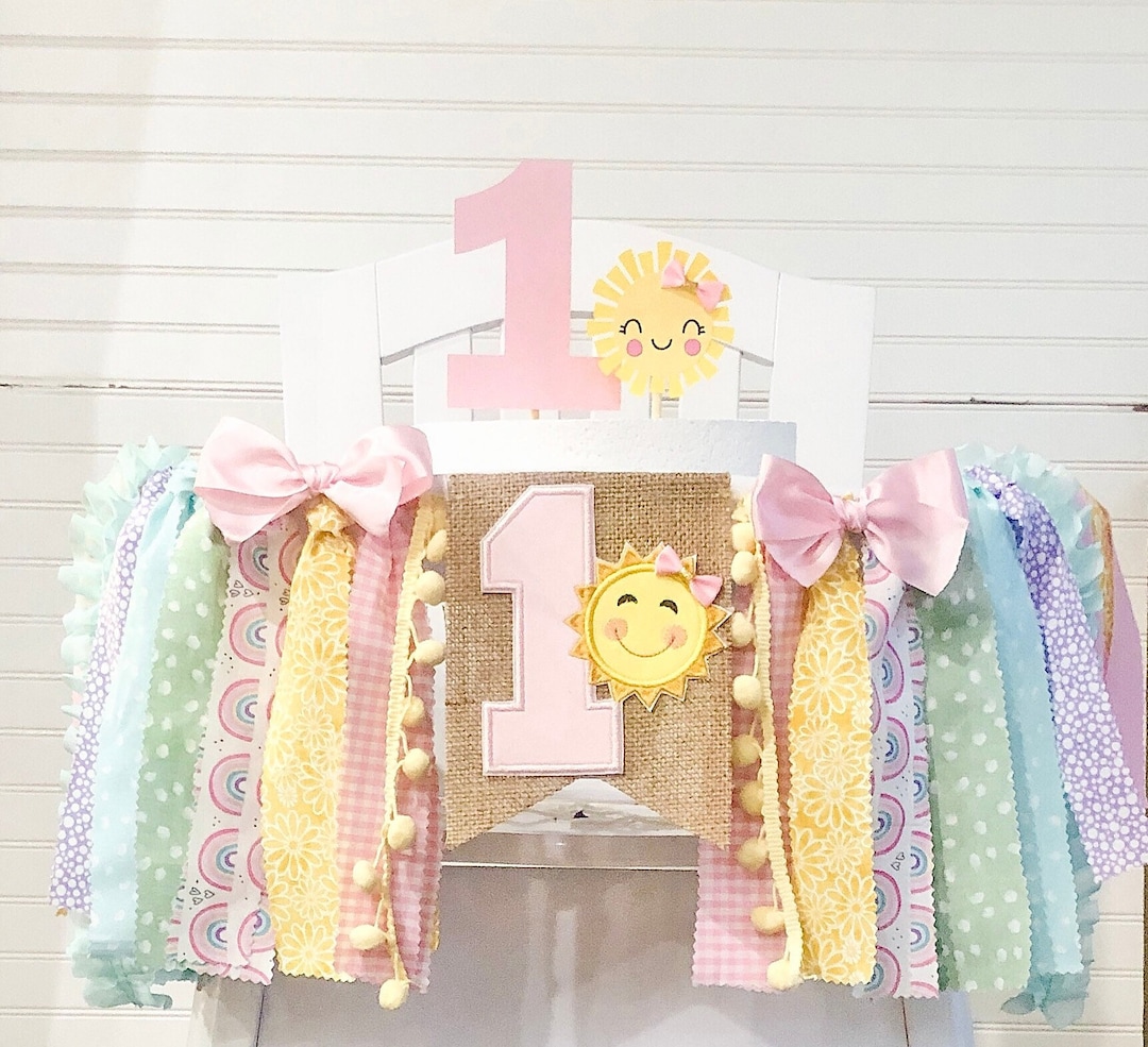Pastel Rainbow Sun Sunshine 1st Birthday High Chair Banner, Sunshine ...