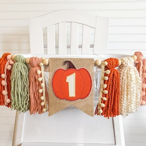 Pumpkin Birthday High Chair Yarn Tassel Banner, High Chair Banner, Cake ...