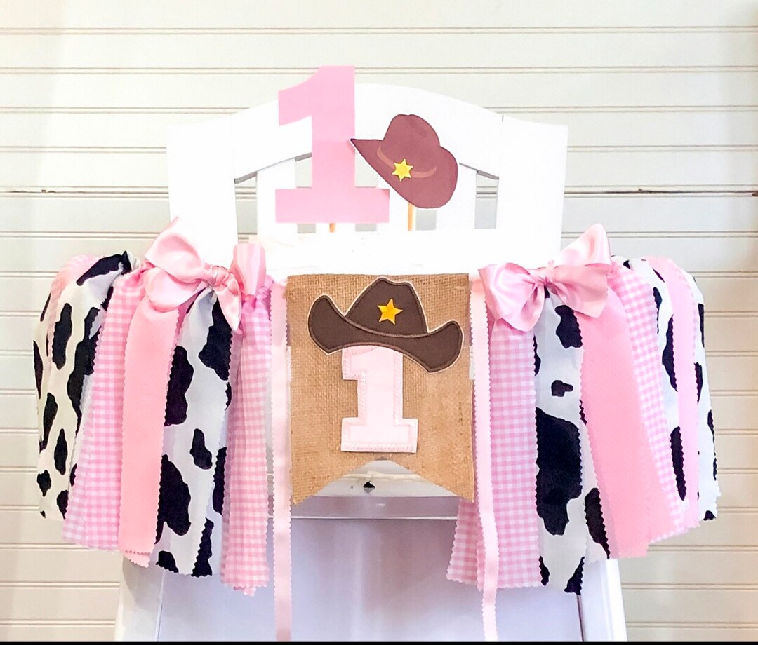 Cowgirl 1st Birthday High Chair Banner, Party Fabric Banner, Cake Smash ...