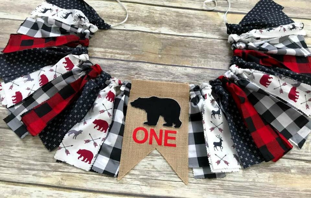 Lumberjack Bear High Chair Banner Bear Fabric Banner 1st - Etsy