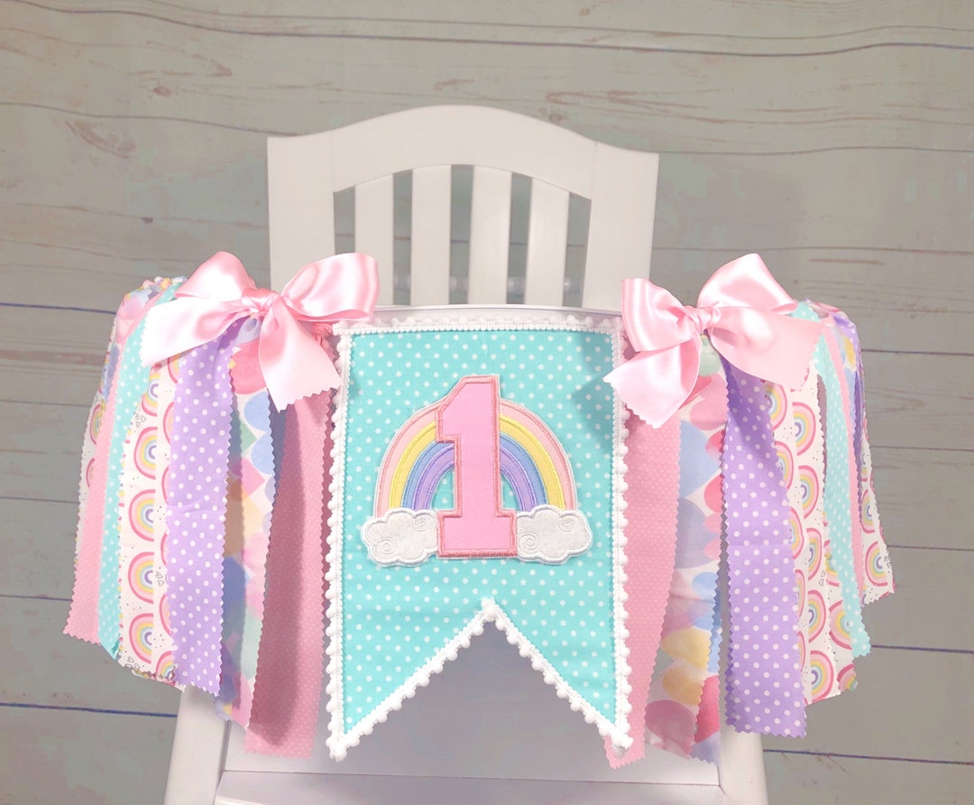 Pastel Rainbow High Chair Banner, Rainbow Highchair Banner, 1st ...