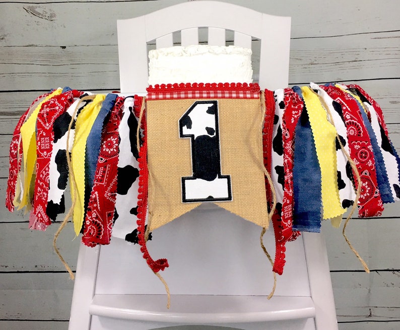 Farm Animal High Chair Banner, Cow Print, Fabric Banner, Barnyard ...