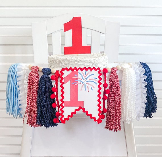 Patriotic Firework Red White Blue High Chair Yarn Tassel - Etsy