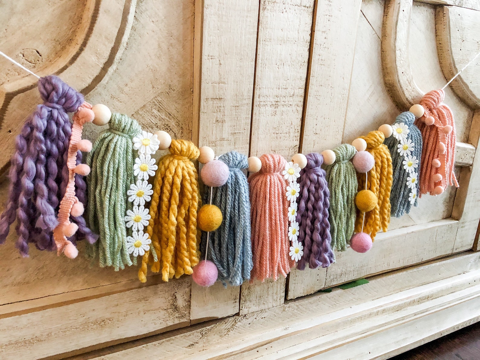 Boho Wildflower Daisy Birthday High Chair Yarn Tassel Banner, High ...