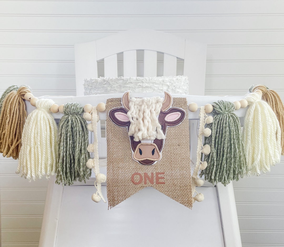 Highland Cow Rodeo 1st Birthday High Chair Banner, Party Fabric Banner ...
