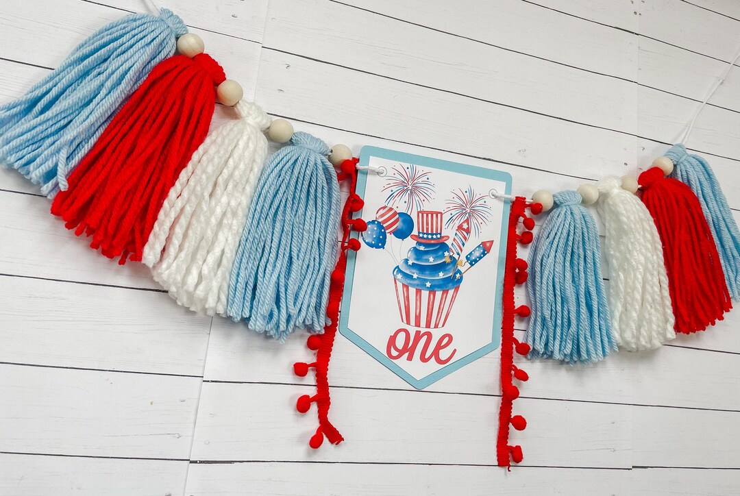 Patriotic Firework Cupcake Red White Blue, High Chair Yarn Tassel ...